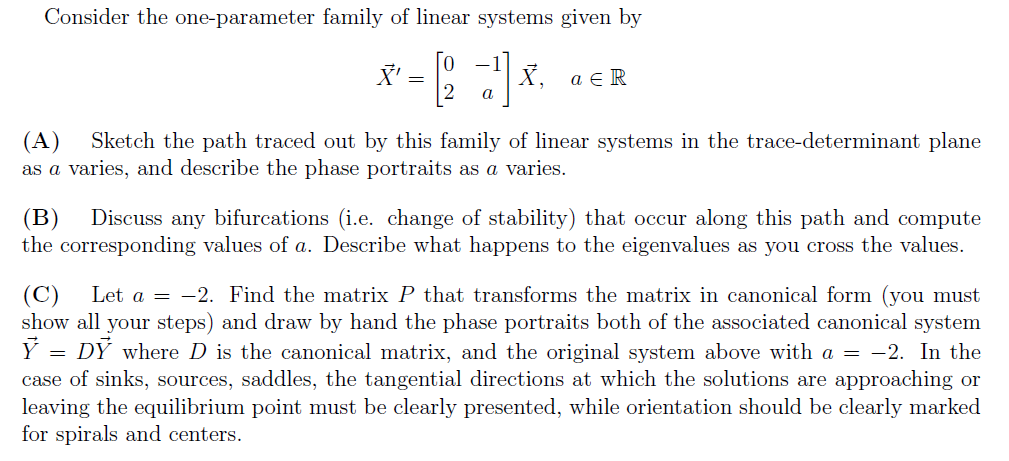Solved Consider the one-parameter family of linear systems | Chegg.com