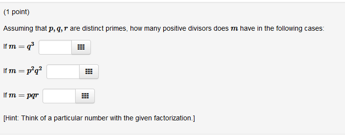 Solved (1 point) Assuming that p, q, r are distinct primes, | Chegg.com