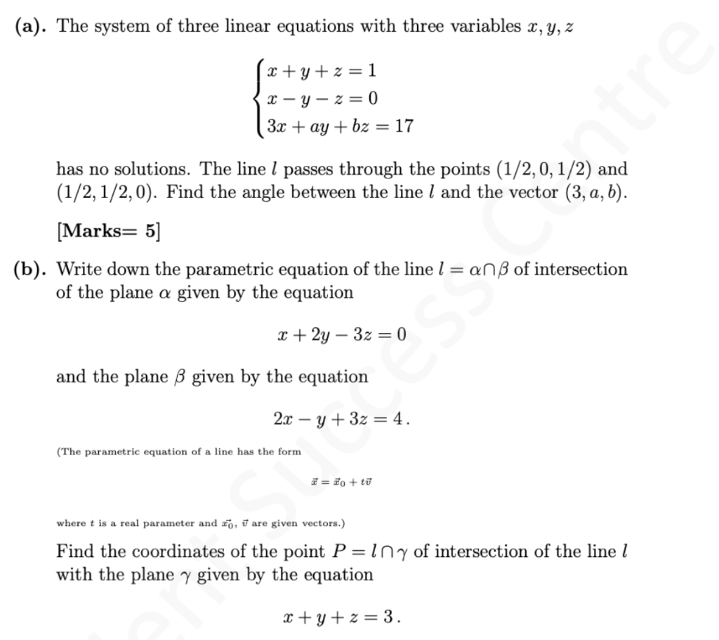 The system of three linear equations with three | Chegg.com