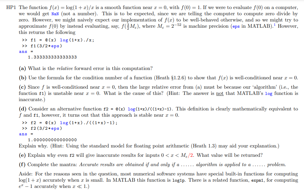 Solved 1 The function f(x)=log(1+x)/x is a smooth function | Chegg.com