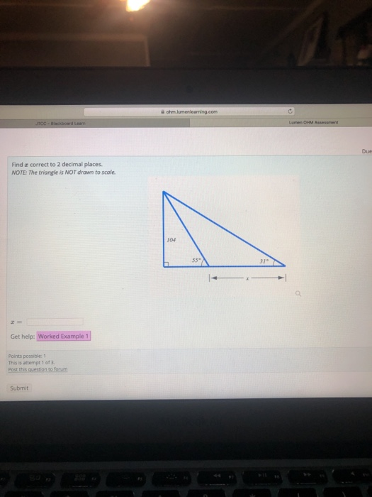 Solved ohm.lumen JTCC-Blackboard Learn Note: Triangle may | Chegg.com