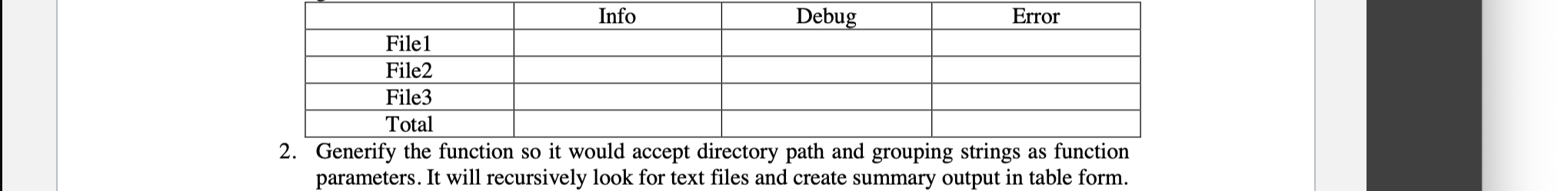 Info Debug Error File1 File2 File3 Total 2. Generify | Chegg.com