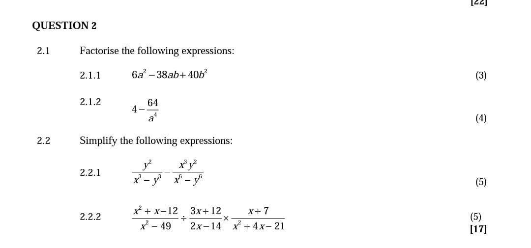 Solved 2.1 Factorise the following expressions: 2.1.1 | Chegg.com