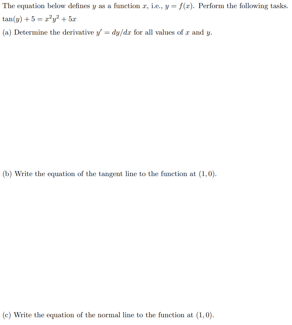 Solved The equation below defines y as a function x, i.e., | Chegg.com