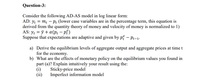 Solved Consider the following AD-AS model in log linear | Chegg.com