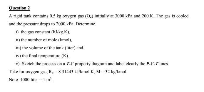 Solved Question 2 A rigid tank contains 0.5 kg oxygen gas | Chegg.com