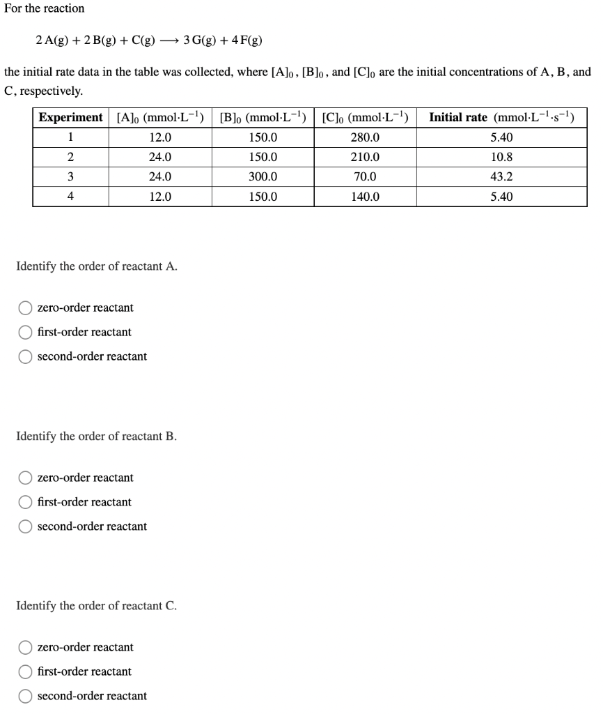 Solved For the reaction 2 A( g)+2 B( g)+C(g) 3G(g)+4 F( g) | Chegg.com