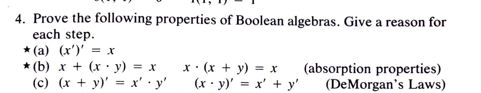 Solved 4 Prove The Following Properties Of Boolean