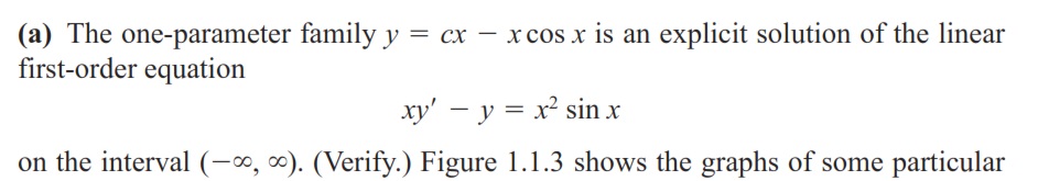 Solved (a) ﻿The one-parameter family y=cx-xcosx ﻿is an | Chegg.com