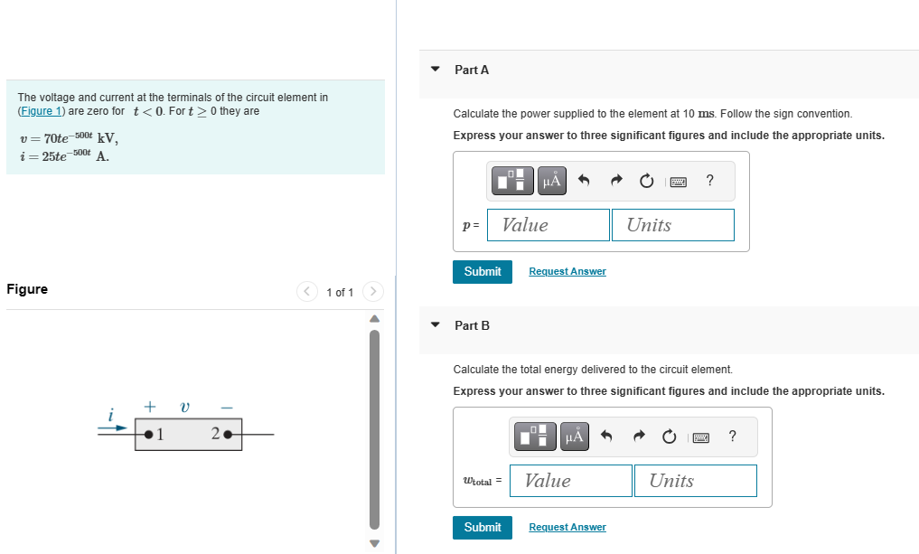 Solved The voltage and current at the terminals of the | Chegg.com