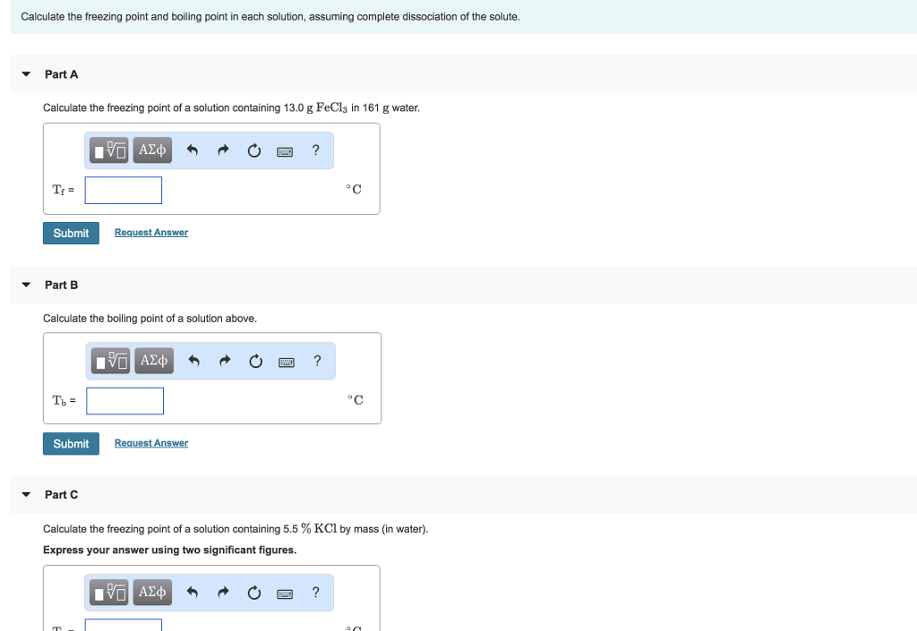 Solved Calculate the freezing point and boiling point in | Chegg.com