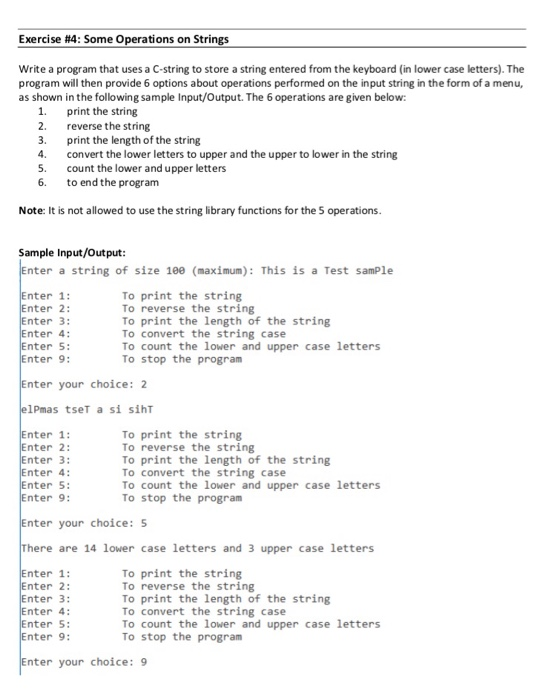 Solved Exercise #4: Some Operations on Strings Write a | Chegg.com
