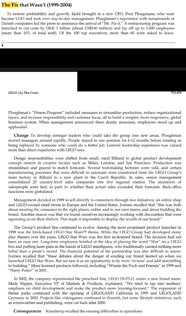 Solved According to LEGO: The Crisis By: Jan W. Rivkin, | Chegg.com