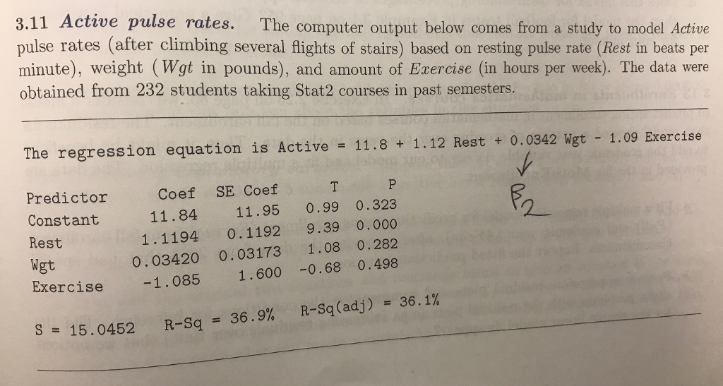 Solved 3.11 Active pulse rates. The computer output below | Chegg.com