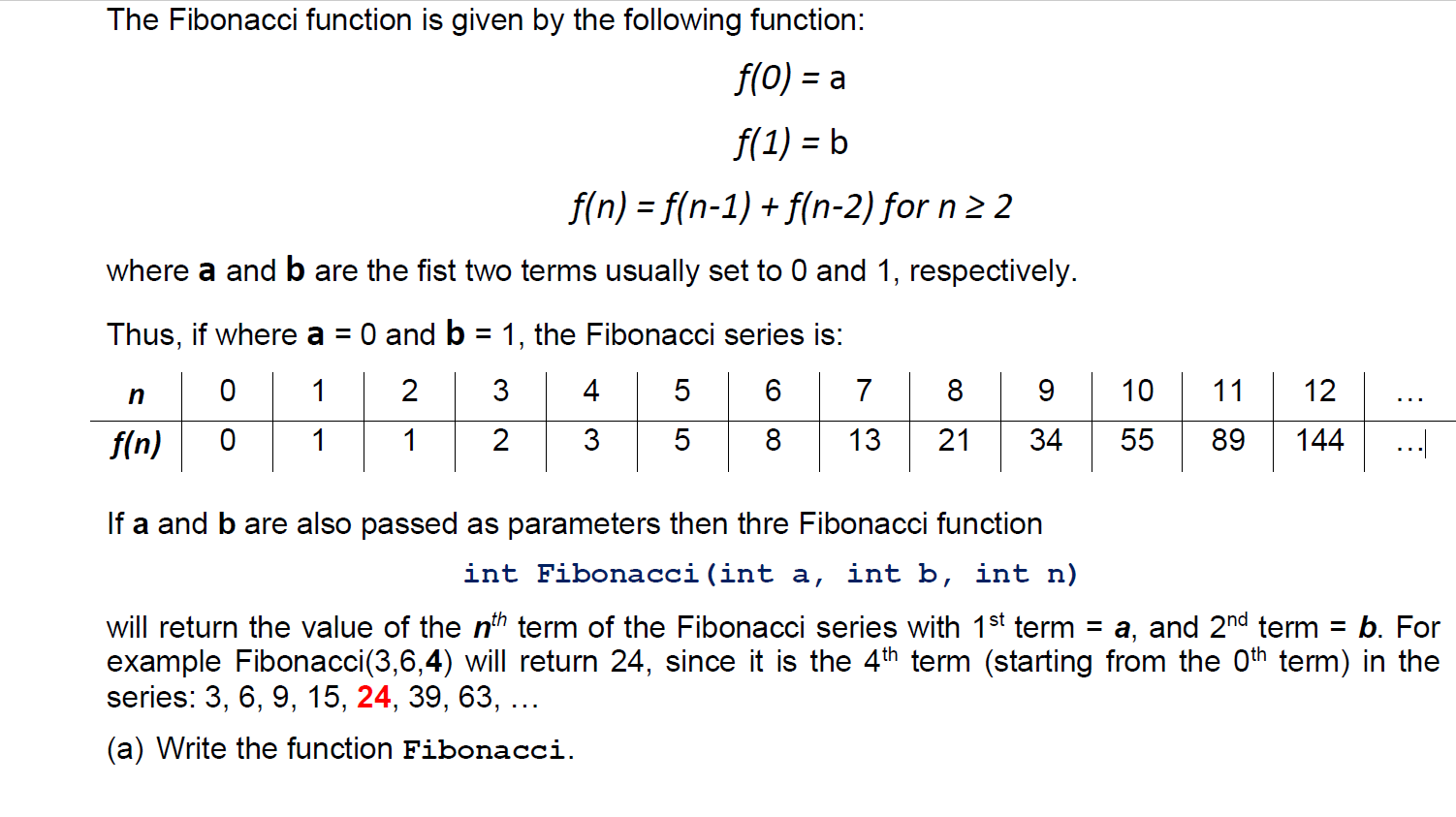 Solved The Fibonacci function is given by the following | Chegg.com