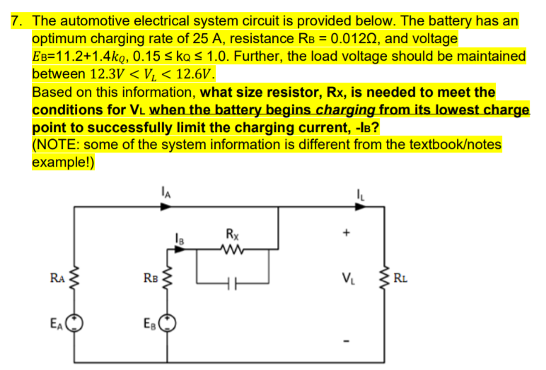 Solved 7. The automotive electrical system circuit is | Chegg.com