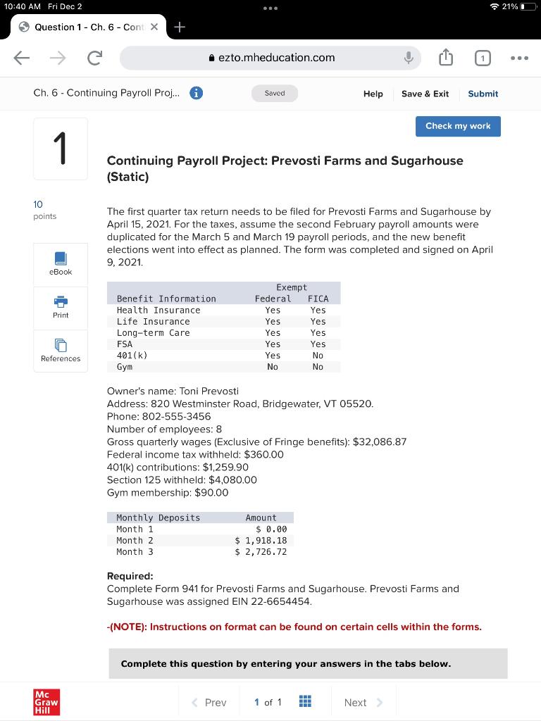 Continuing Payroll Project: Prevosti Farms and | Chegg.com