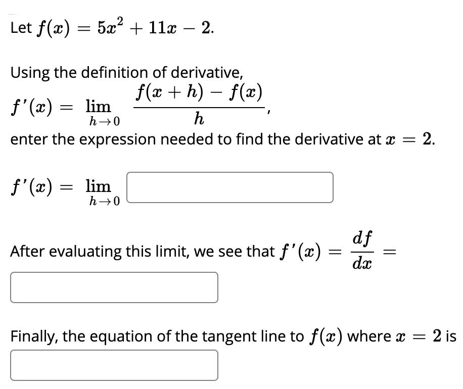 Solved Let F X 5x2 11x 2 Using The Definition Of