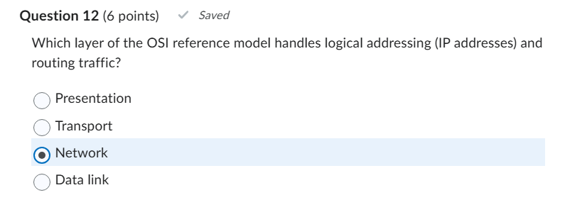 Solved Question 12 (6 ﻿points)Which layer of the OSI | Chegg.com