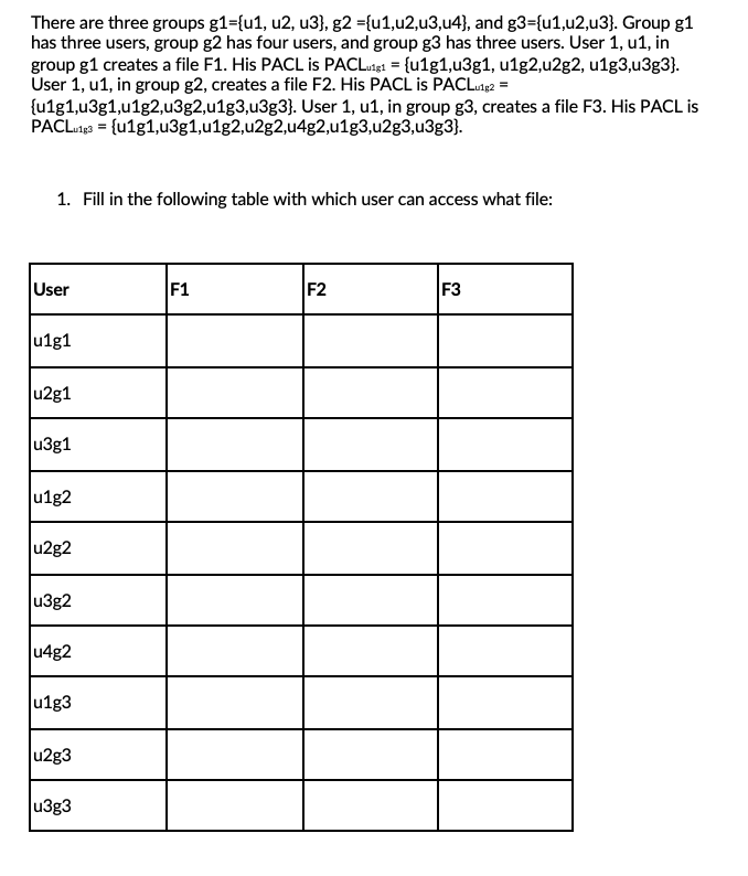 Solved There are three groups g1={u1, u2, u3}, g2 | Chegg.com