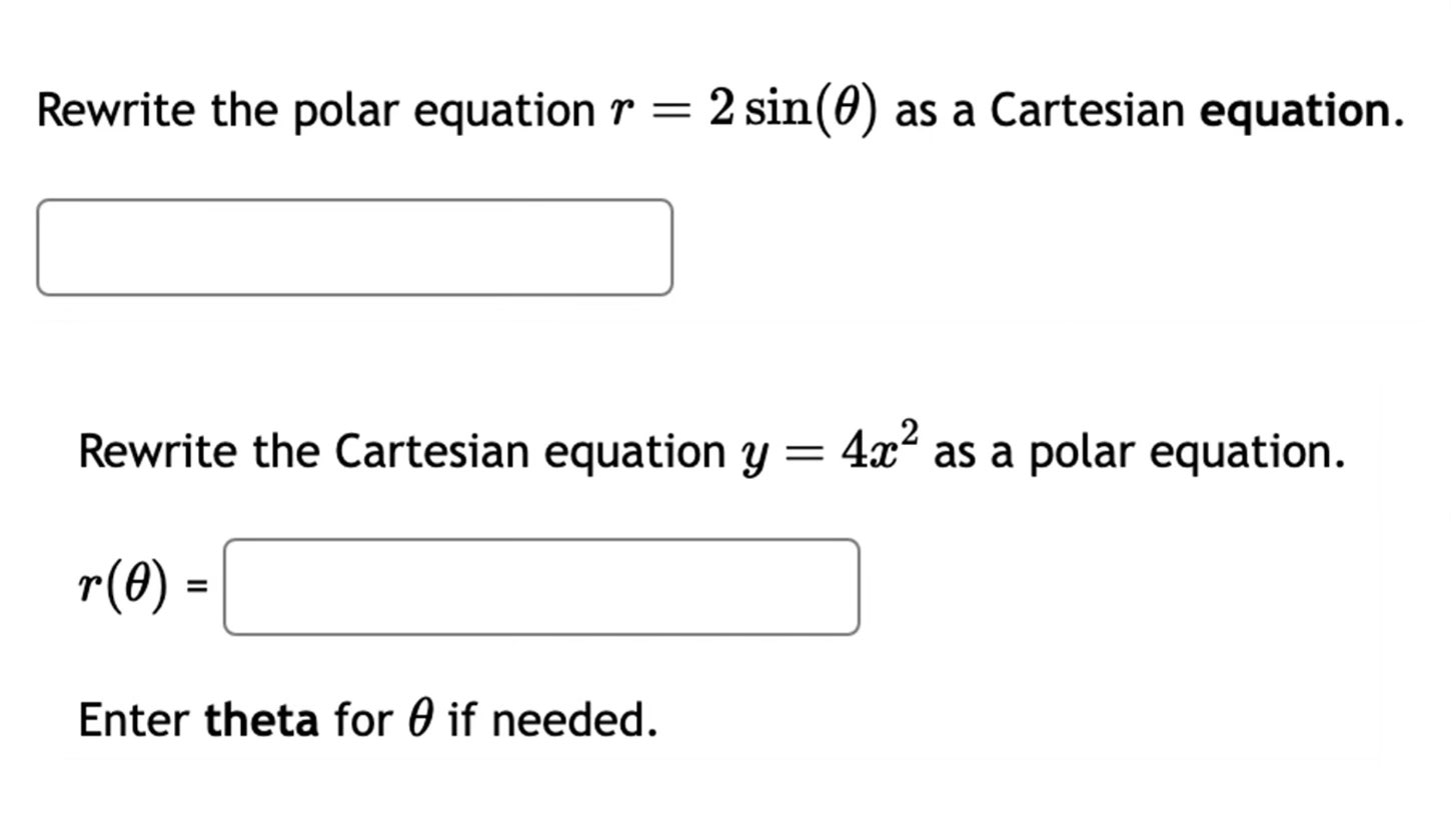 Solved Rewrite the polar equation r=2sin(θ) as a Cartesian | Chegg.com