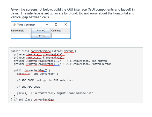 Solved Given the screenshot below, build the GUI interface | Chegg.com