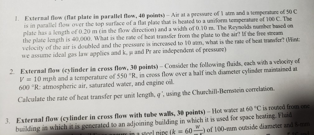 Solved 1. External flow (flat plate in parallel flow, 40 | Chegg.com