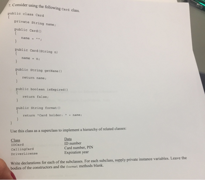Solved Consider using the following Card class. Use the | Chegg.com