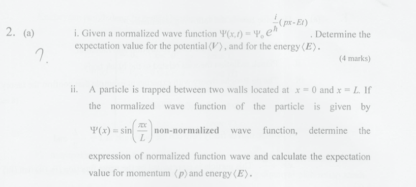 Solved 2. (a) i (px-El) i. Given a normalized wave function | Chegg.com