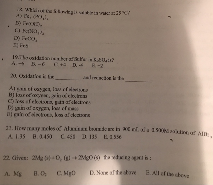 Solved A) Fe, (Po4)2 AS. Which of the following is soluble | Chegg.com