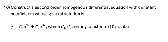 Solved Construct a second order homogenous differential | Chegg.com