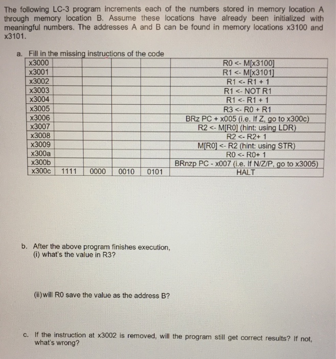 Solved The Following Lc 3 Program Increments Each Of The 