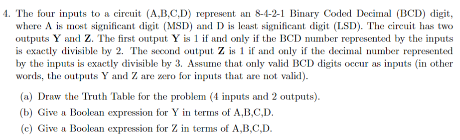 Solved . The four inputs to a circuit (A,B,C,D) represent an | Chegg.com