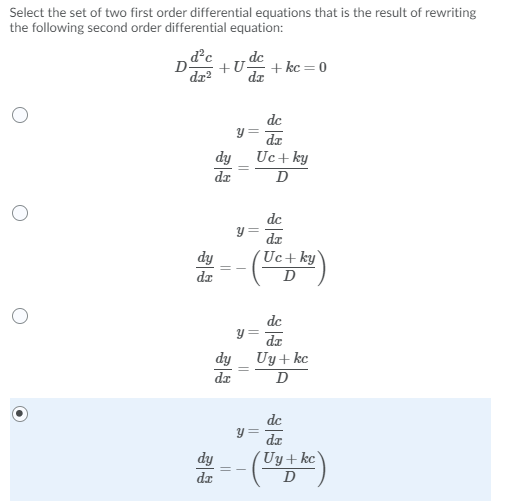 Solved Select the set of two first order differential | Chegg.com