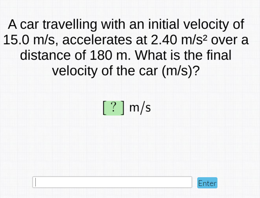 Solved A car travelling with an initial velocity of 15.0 | Chegg.com