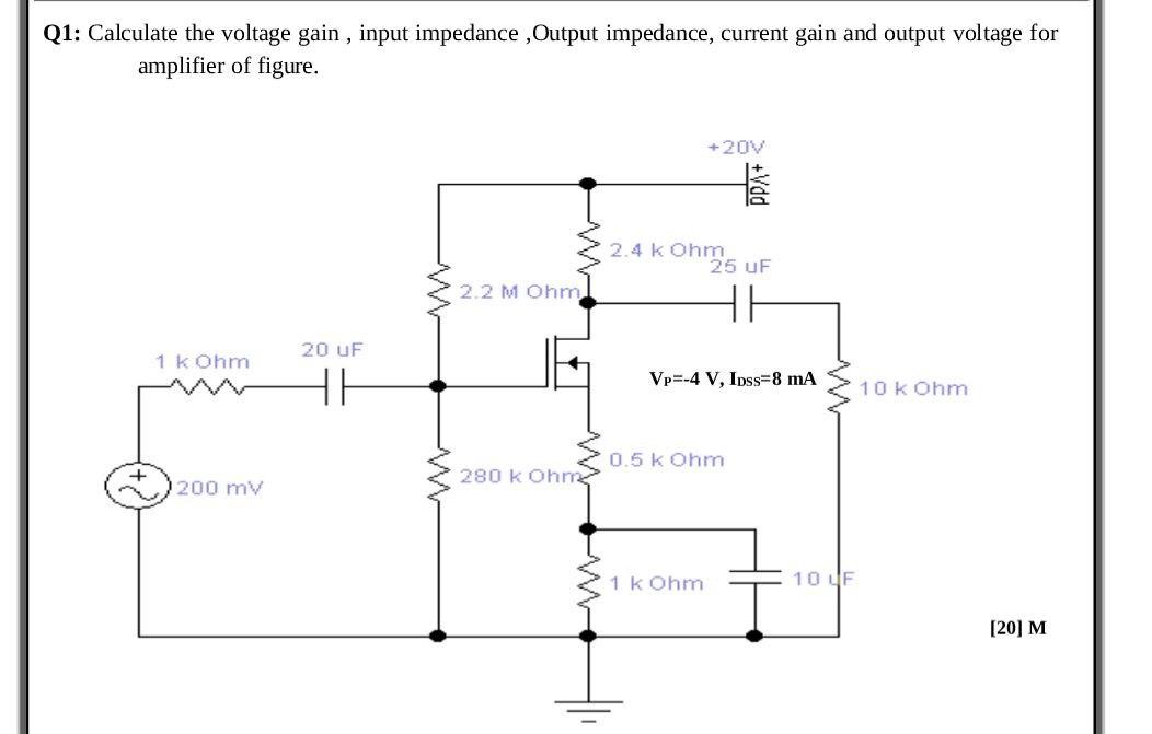 Solved Q1: Calculate the voltage gain, input impedance | Chegg.com