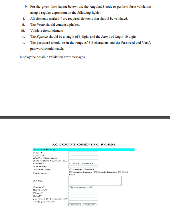 Solved 9. For the given form layout below, use the AngularJS | Chegg.com