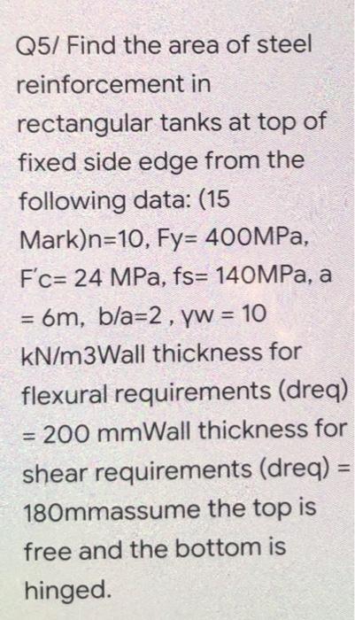 Solved Q5/ Find the area of steel reinforcement in | Chegg.com