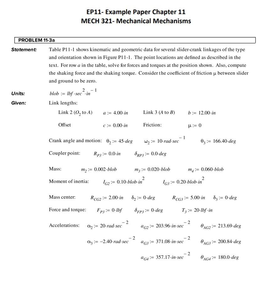 EP11- Example Paper Chapter 11 MECH 321- Mechanical | Chegg.com