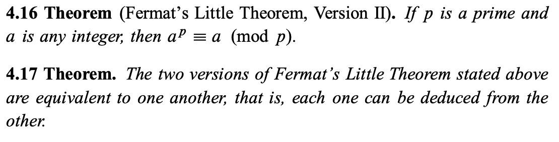 Solved 4.16 Theorem (Fermat's Little Theorem, Version II). | Chegg.com