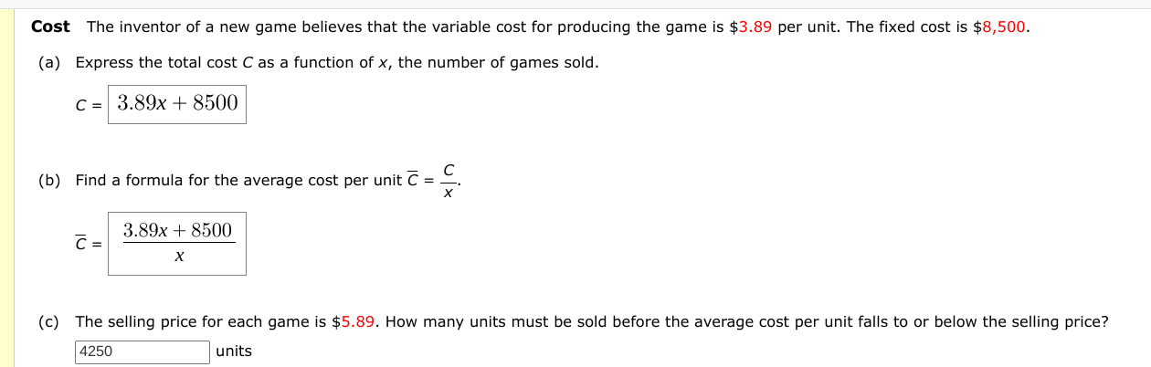 Solved Cost The inventor of a new game believes that the | Chegg.com
