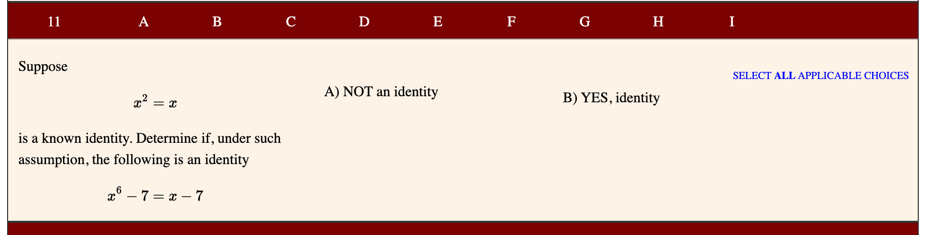 Solved 11 A B D E F G H I Suppose SELECT ALL APPLICABLE | Chegg.com