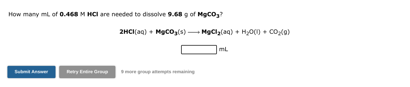 Solved How many mL of 0.468M HCl are needed to dissolve | Chegg.com