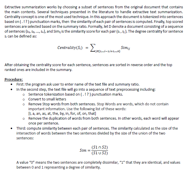 Extractive summarization works by choosing a subset | Chegg.com