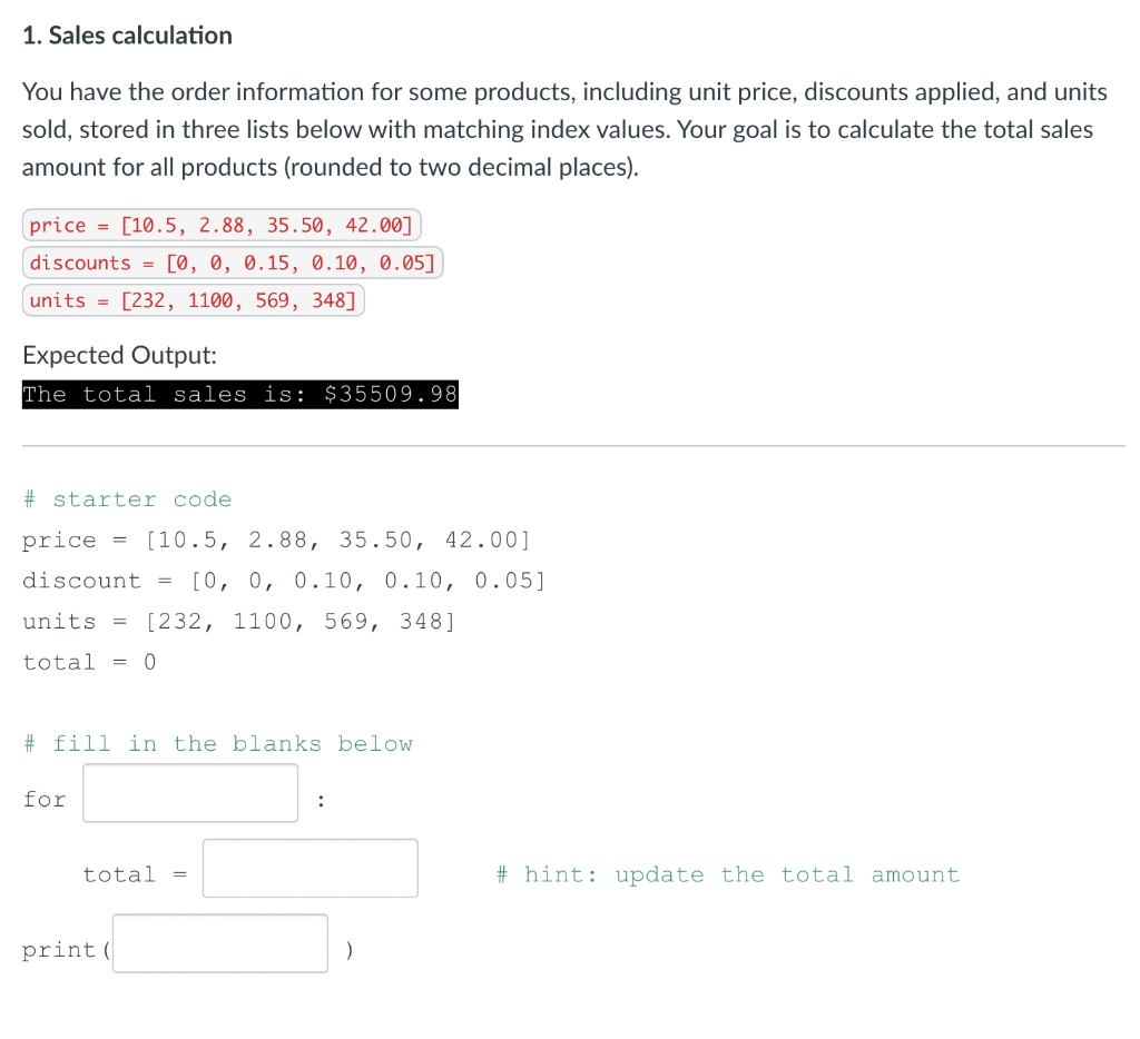 Solved 1. Sales calculation You have the order information | Chegg.com