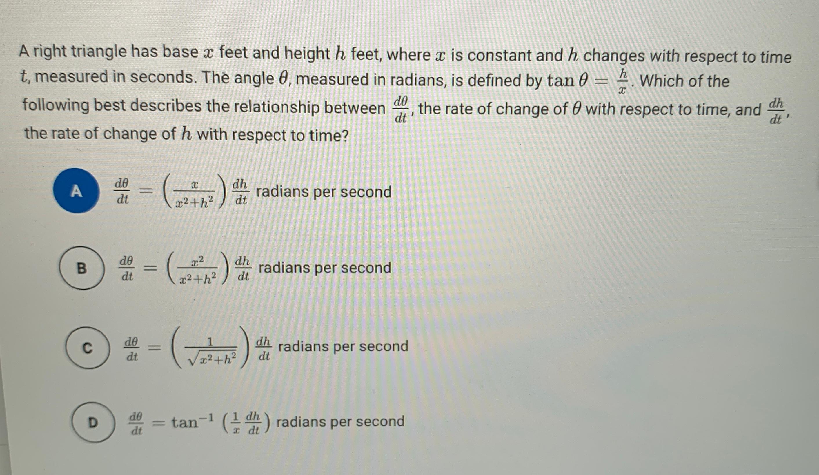 Solved A Right Triangle Has Base X Feet And Height H Feet Chegg