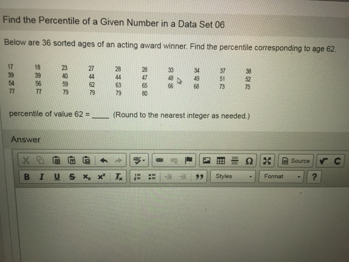 Solved Find the Percentile of a Given Number in a Data Set | Chegg.com