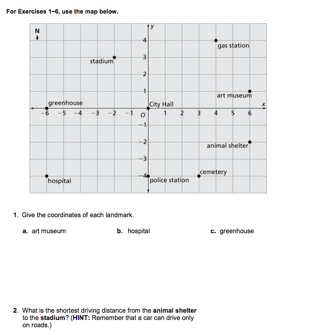 Solved For Exercises 1-6, use the map below. 4 gas station | Chegg.com