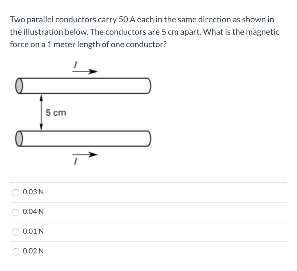 Solved Two parallel conductors carry 50 A each in the same | Chegg.com