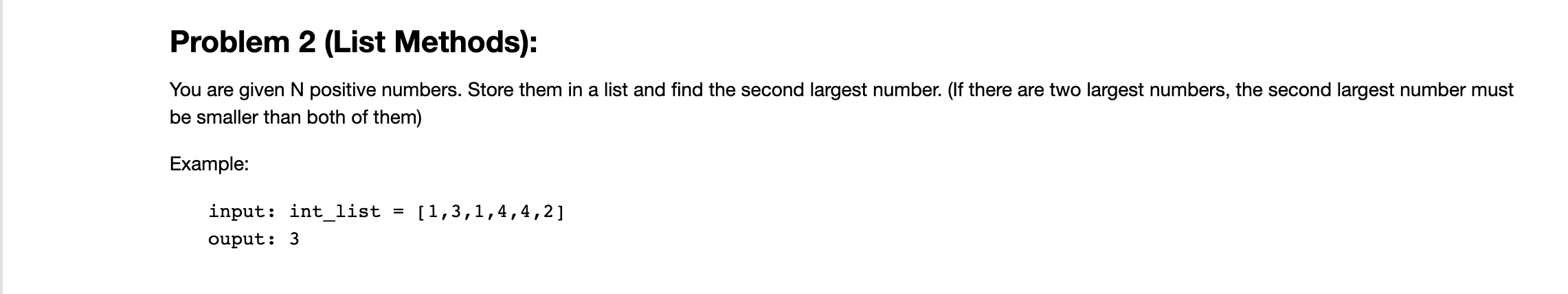 Problem 2 (List Methods): You are given N positive | Chegg.com